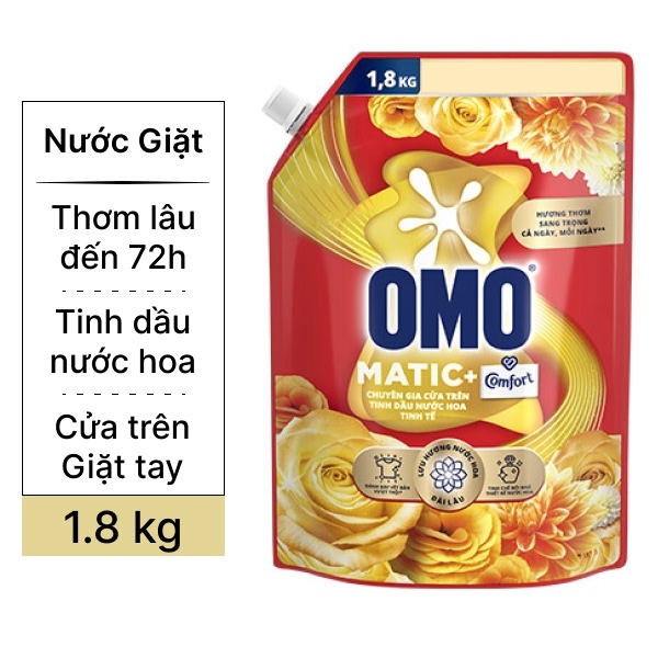 Nước giặt Omo Matic Comfort túi 1.8KG máy giặt cửa trên - tinh dầu nước ...