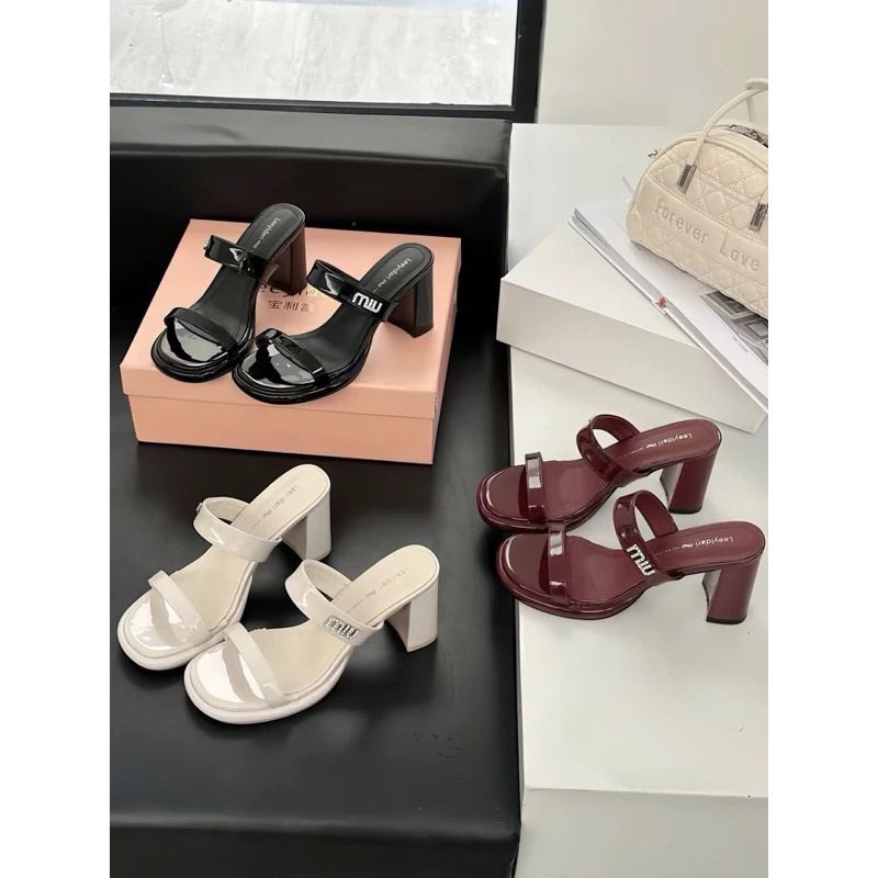 (Hàng Có Sẵn) Guốc đúp đế vuông Miu 9CM sang chảnh tiểu thư DamiiShoes - Mã V815 | Shopee Việt Nam