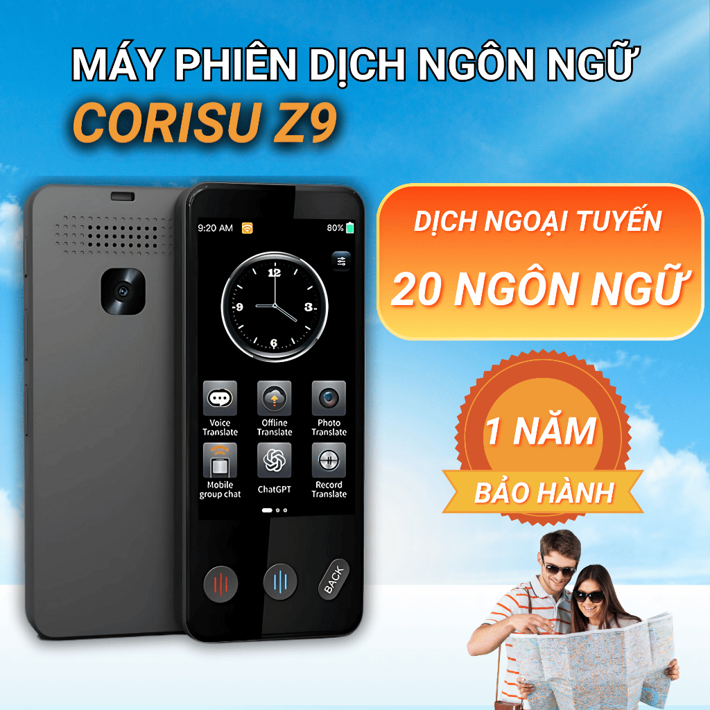 Máy phiên dịch CORISU Z9 dịch không cần mạng 20 ngôn ngữ dùng sim 4G, wifi tích hợp chat GPT ...