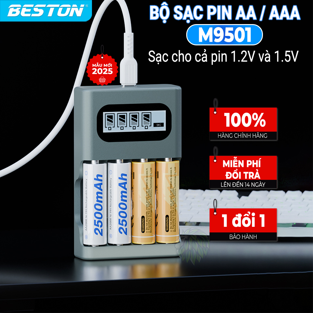 Bộ sạc pin Beston M9501 sạc cho cả pin AA và AAA pin 1.2V và 1.5V, cổng ...