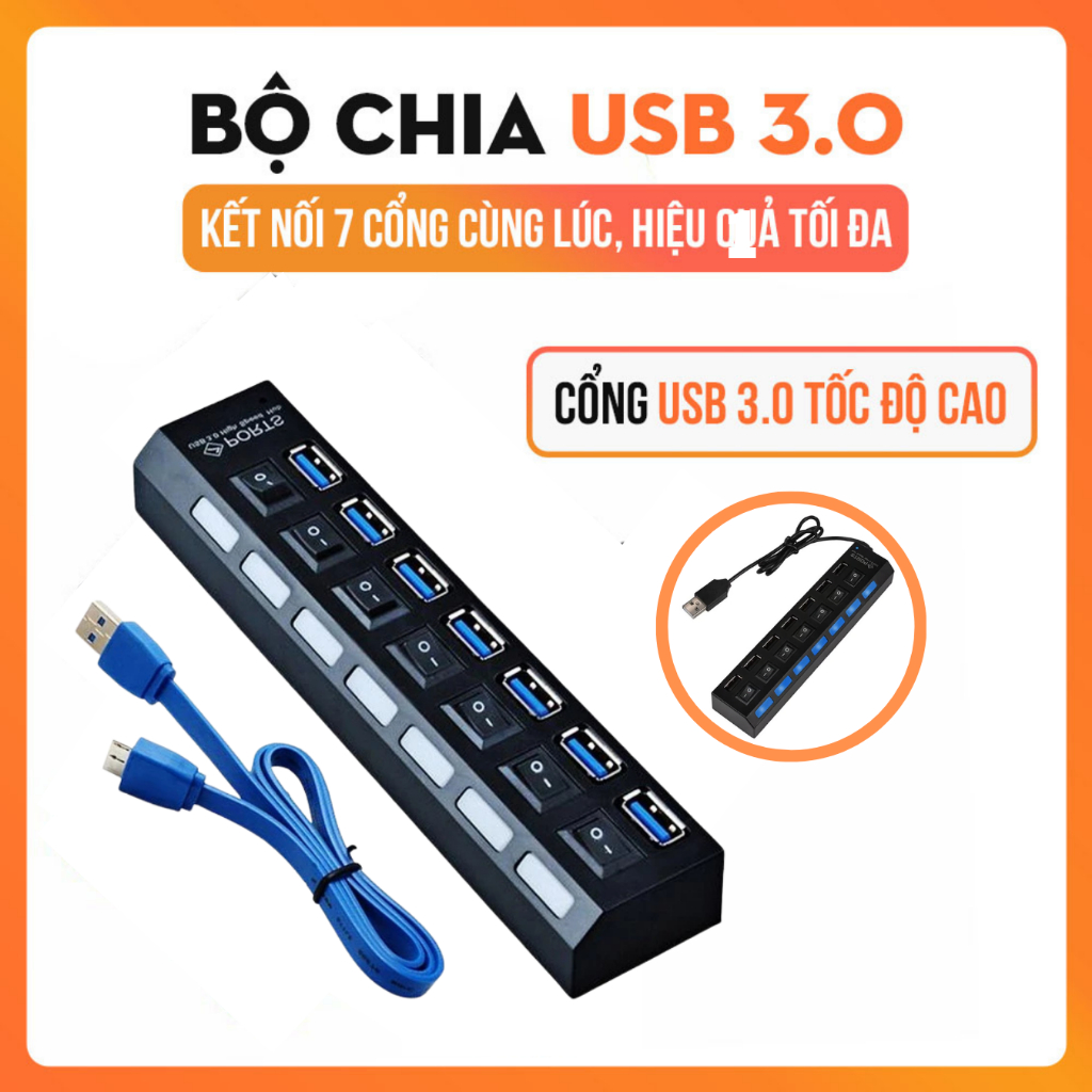 Hub Chia USB 7 Cổng Có Công Tắc – Hub 7 Port USB 3.0/USB 2.0 – Tương ...