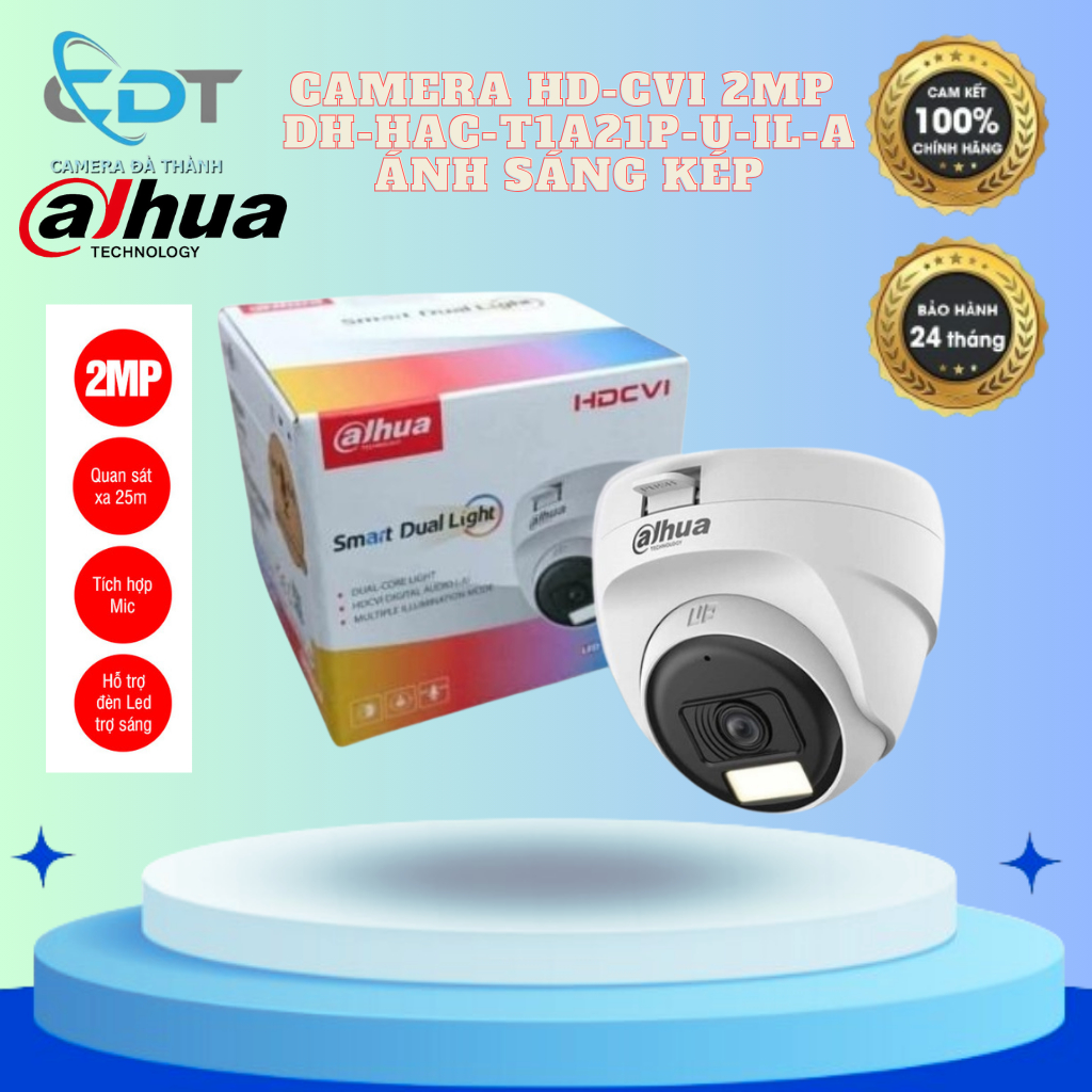 Camera Dome HDCVI Full Color có màu ban đêm, có mic 2.0MP DH-HAC-T1A21P ...