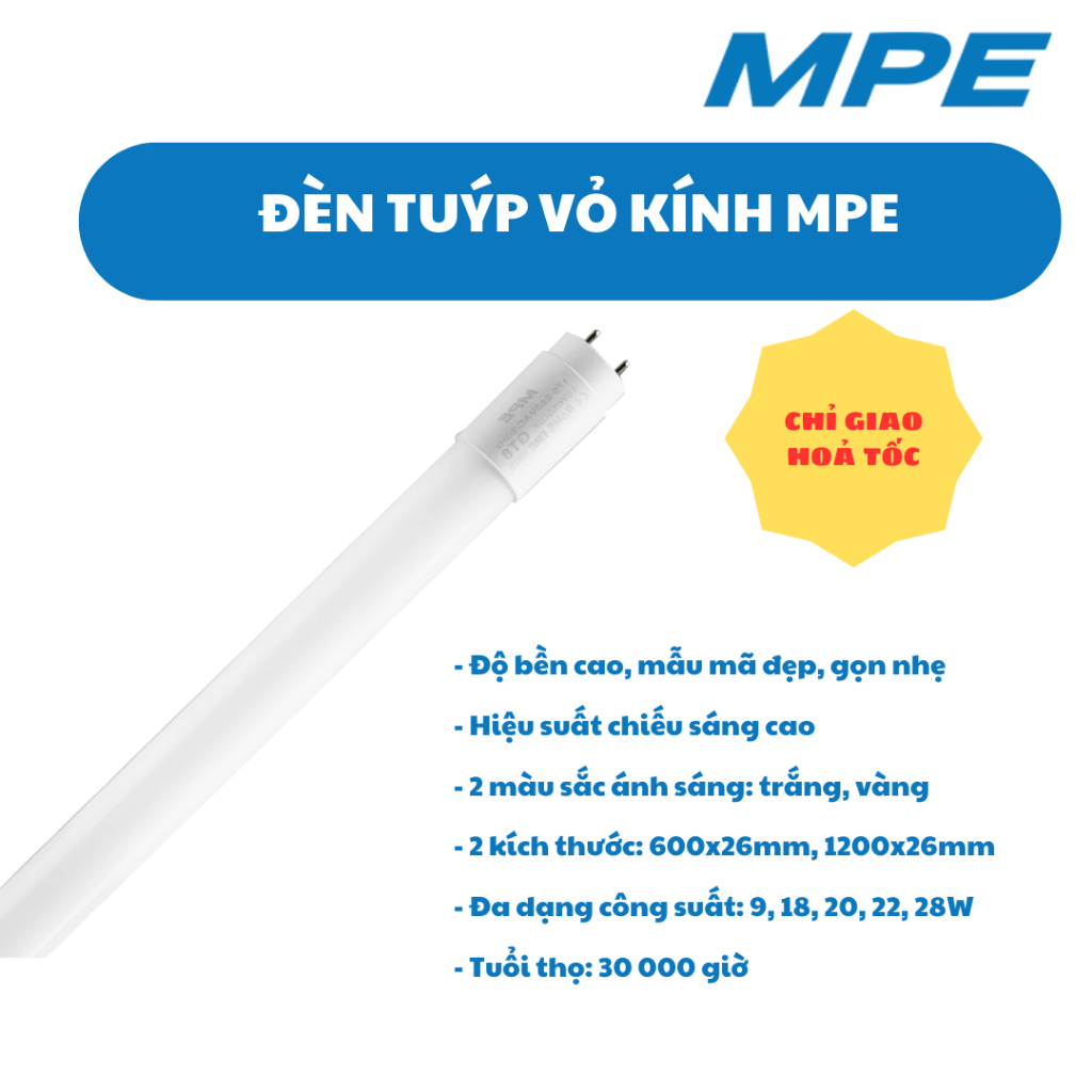 (Hỏa tốc sài gòn) Bóng Đèn Led Tuýp 1m2 18W MPE Ánh sáng trắng bóng tube Thuỷ tinh | Shopee Việt Nam