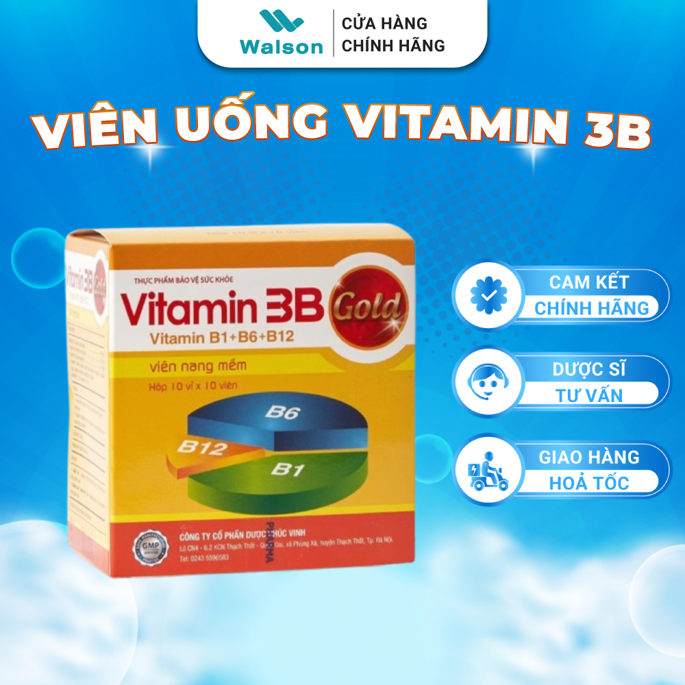 Viên Uống Vitamin B PV Pharma Vitamin 3B Gold Hỗ Trợ Bổ Thần Kinh, Giảm Tê Bì Chân Tay 100 Viên ...