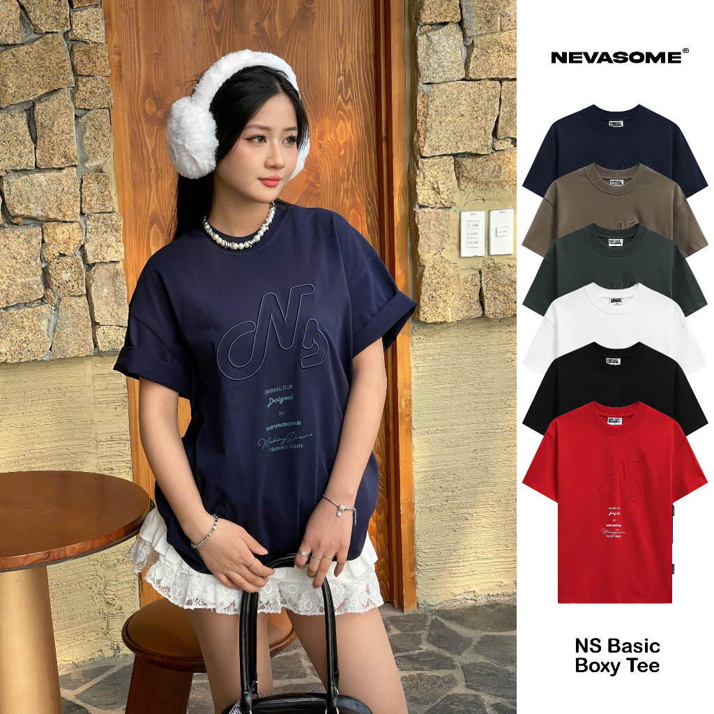 Áo Thun Nevasome NS Basic Boxy Tee Cotton 260 gsm Tay Lỡ Form Boxy Rộng Nam Nữ Menswear ...