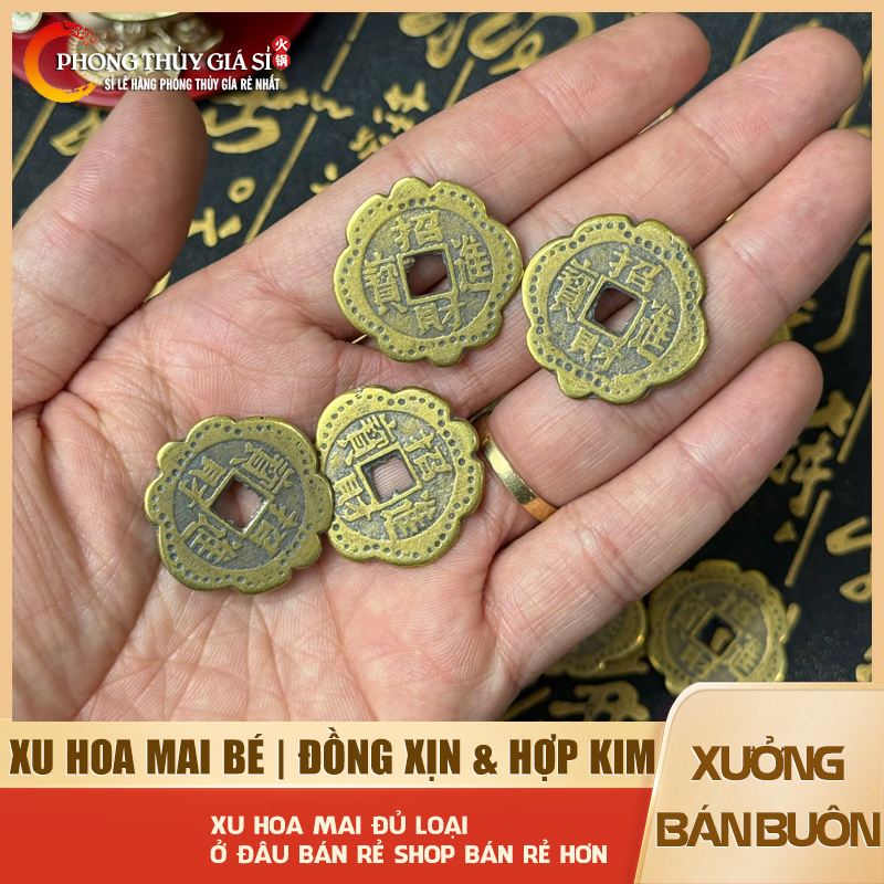 Đồng xu hoa mai nhỏ 3cm bằng đồng vật phẩm chiêu tài phong thuỷ tài lộc | Shopee Việt Nam