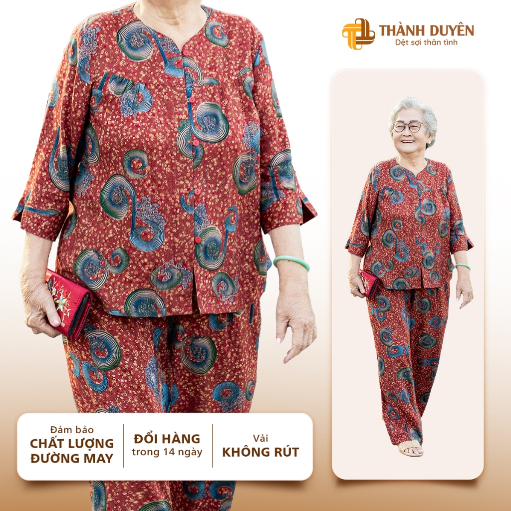 Đồ bộ Tole cho bà mặc nhà Thành Duyên, cổ tàu, tay lỡ, quần dài, không ...