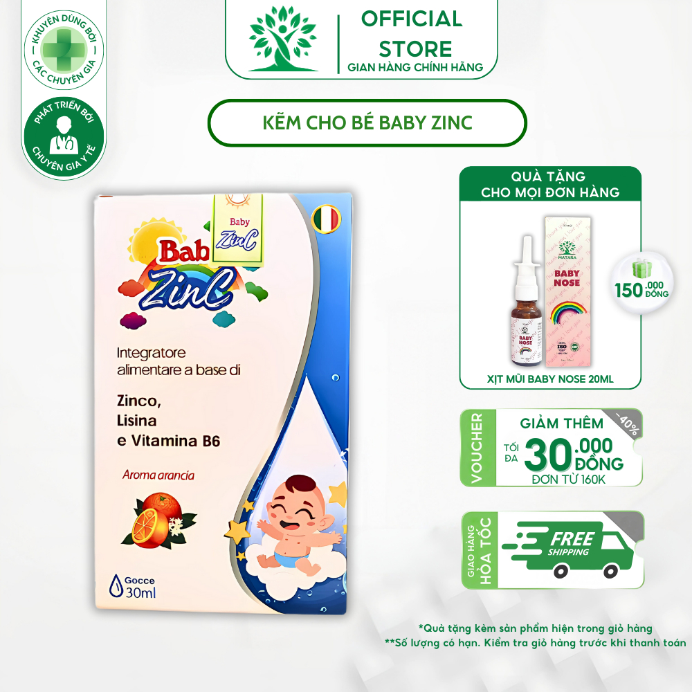 Kẽm hữu cơ Baby ZinC 30ml giúp bé ăn ngon, cải thiện hệ tiêu hóa, tăng ...