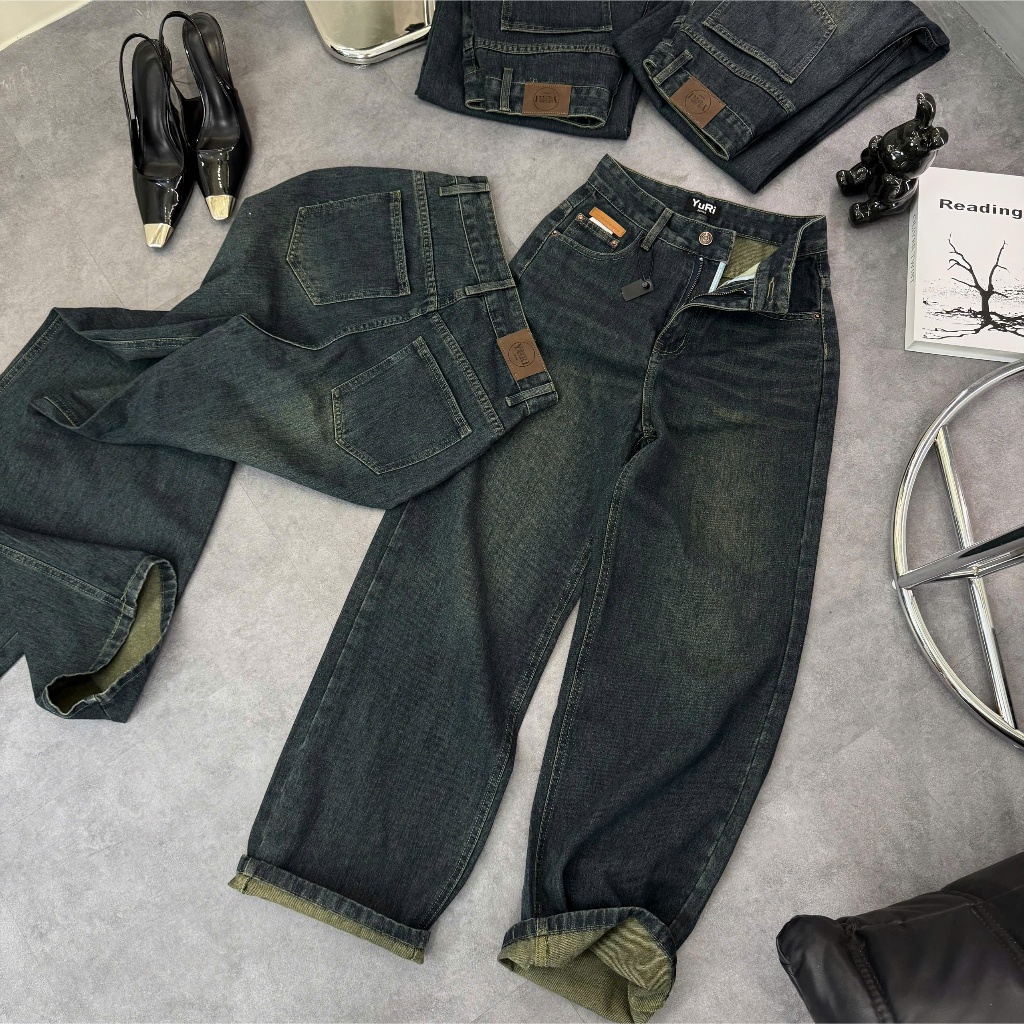 YURI JEANS - Quần Jeans Nữ Ống Suông Phối Tad Da Phần Túi Mã67 | Shopee ...