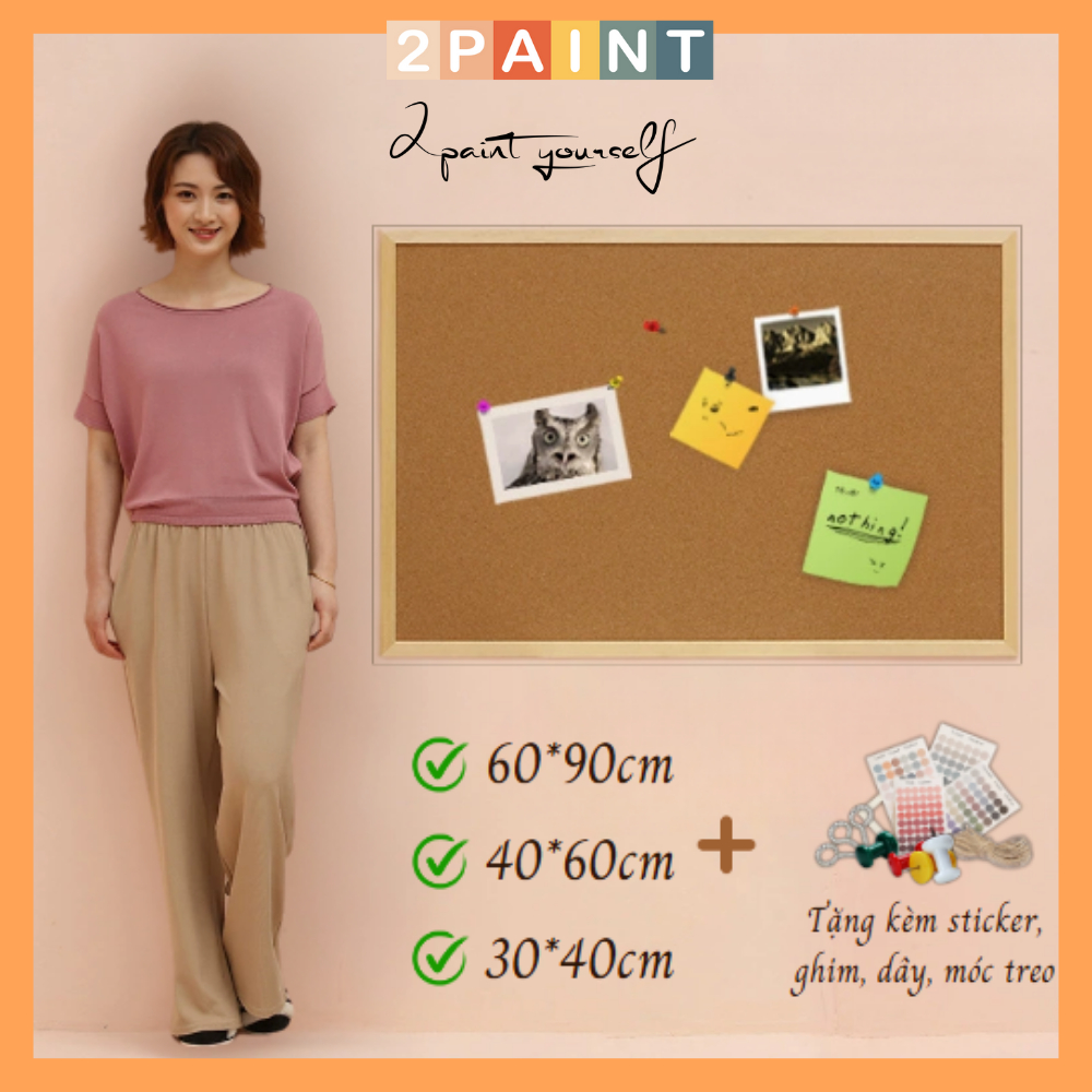 Bảng ghim gỗ bần 60x90cm treo tường decor trang trí tặng kèm ghim + dây ...