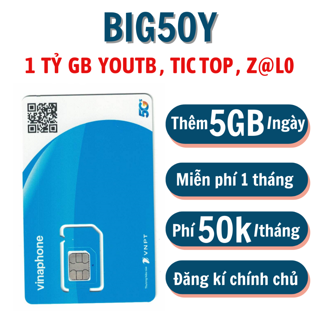 { CHỈ 50K 1 TỶ DATA } Sim 5G Vinaphone TD49 BIG50Y D159V Miễn Phí Data Nghe Gọi Không Giới Hạn ...