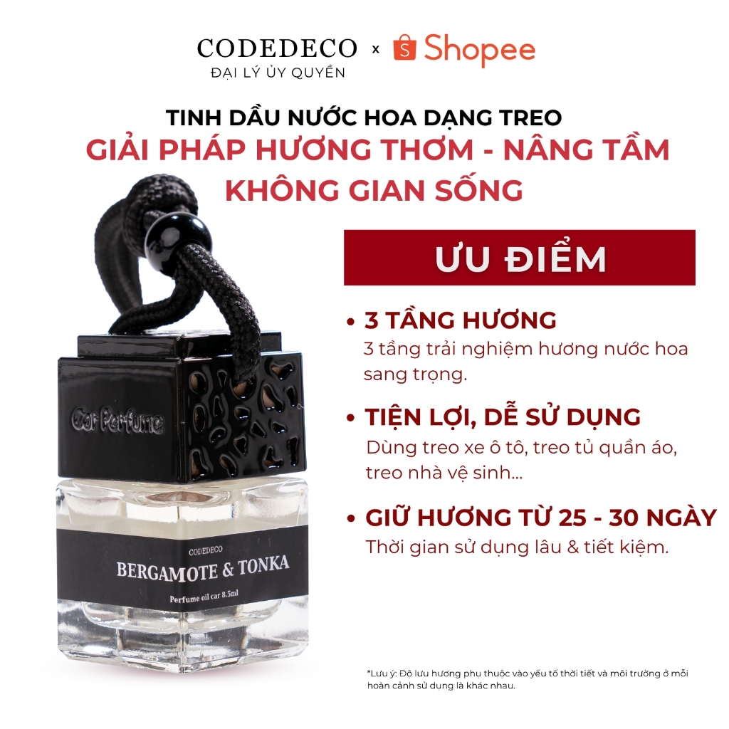 Tinh dầu nước hoa dạng treo CODEDECO 8ml 3 tầng hương, treo xe tô tô, nhà vệ sinh, phòng ngủ, tủ ...
