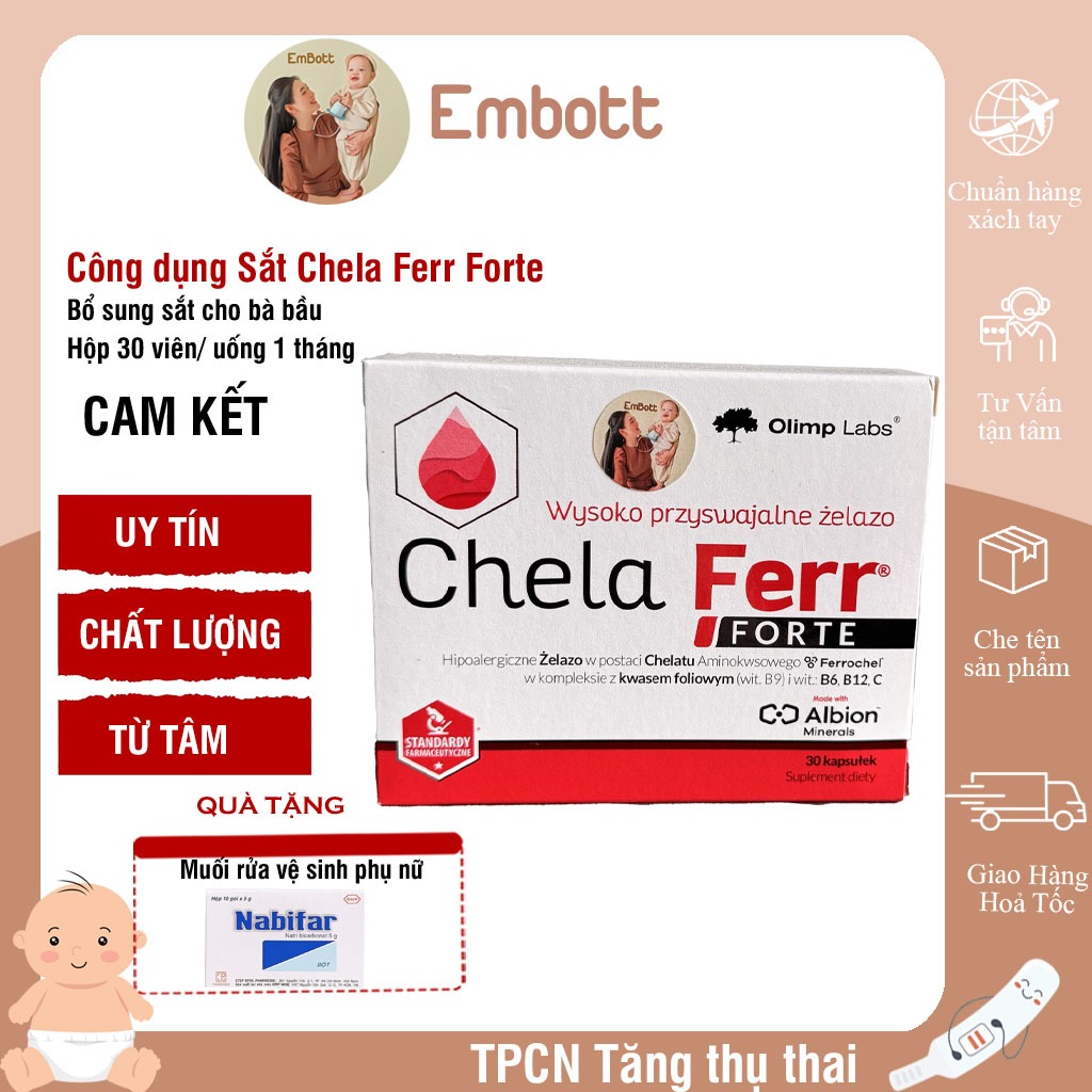 chela ferr forte bổ sung sắt cho bà bầu nhập khẩu Hộp 30 viên embott22 ...