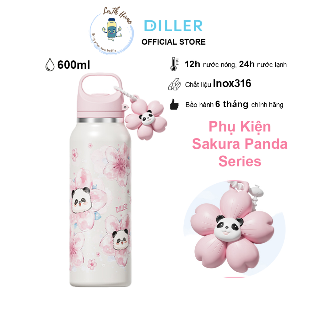 Bình giữ nhiệt Diller D9313 Sakura Panda Series (gấu trúc hoa anh đào ...