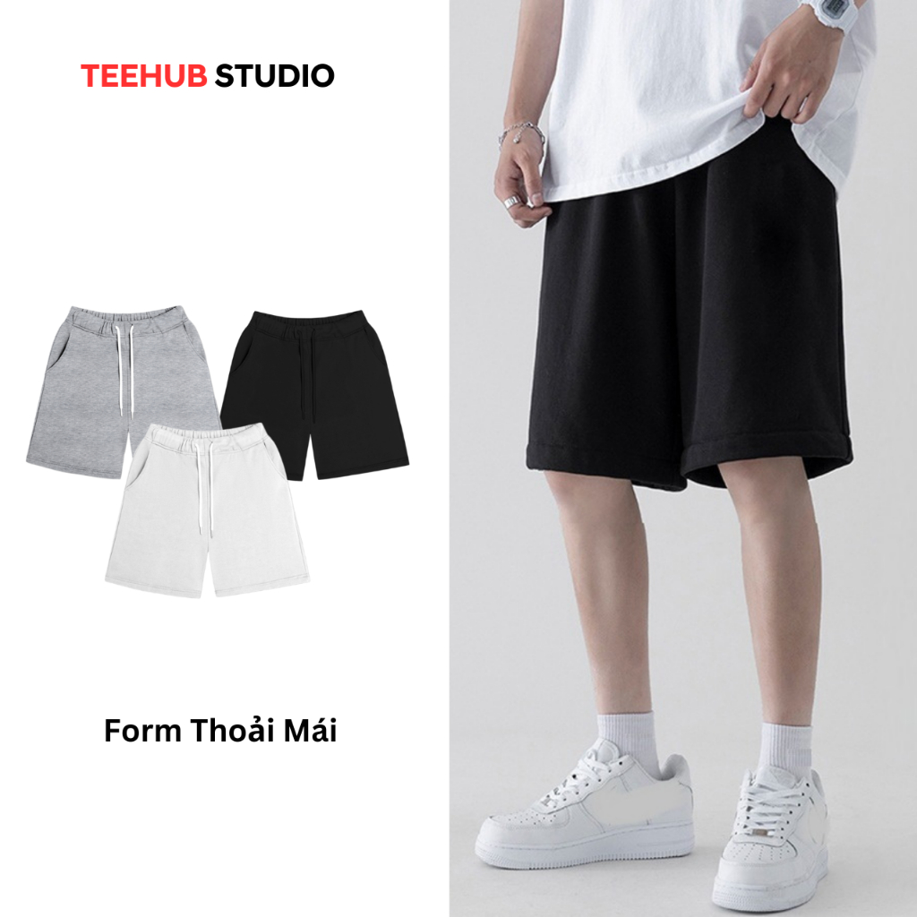Quần Sooc thun Đùi TRƠN màu unisex TEEHUB Basic nam nữ thể thao ...