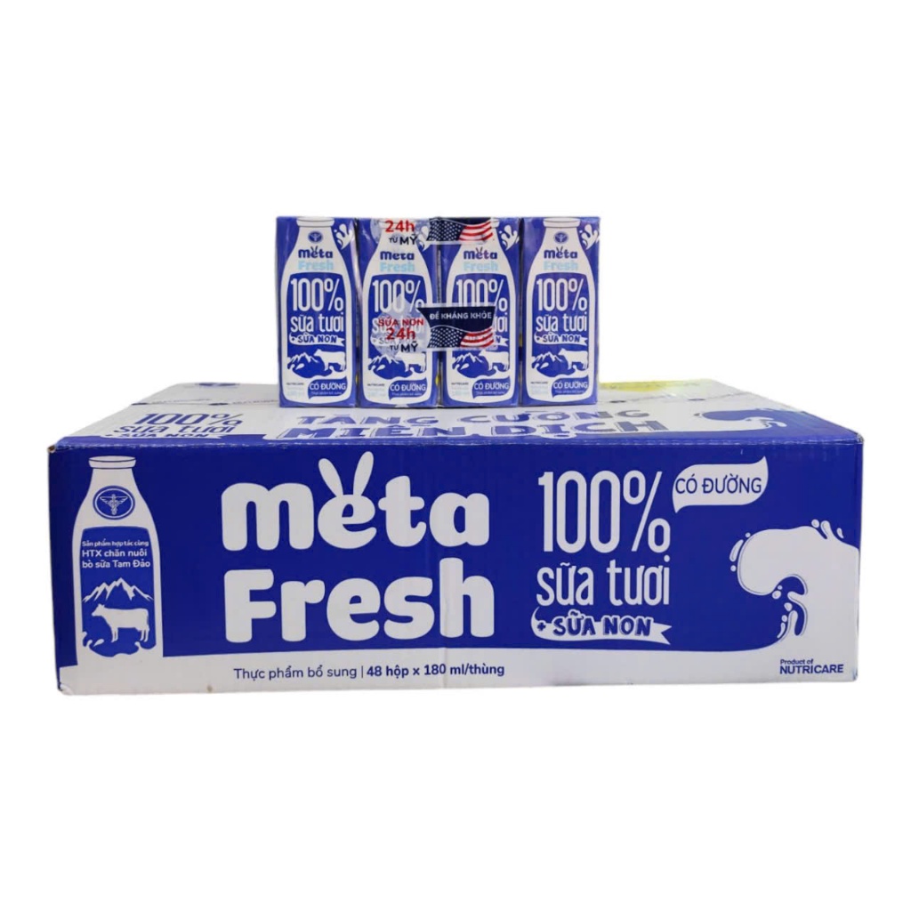 Thùng 48 hộp sữa tươi tiệt trùng Meta Fresh có đường 180ml | Shopee ...