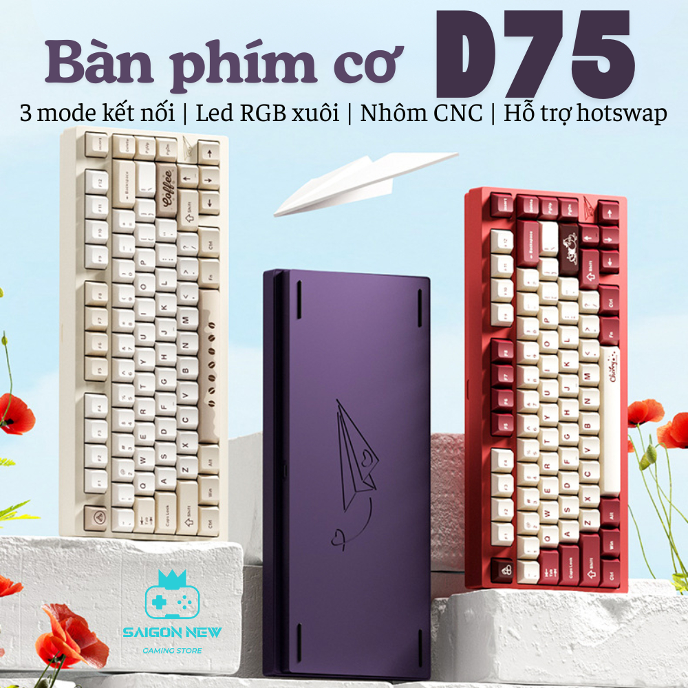 Bàn phím cơ không dây Weikav D75 - Khung hôm CNC - Hỗ trợ hotswap - LED RGB mạch xuôi - USB ẩn ...