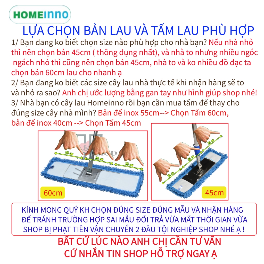 Cây Lau Nhà Công Nghiệp Inox Microfiber San Hô 45cm Homeinno Cán Rút ...