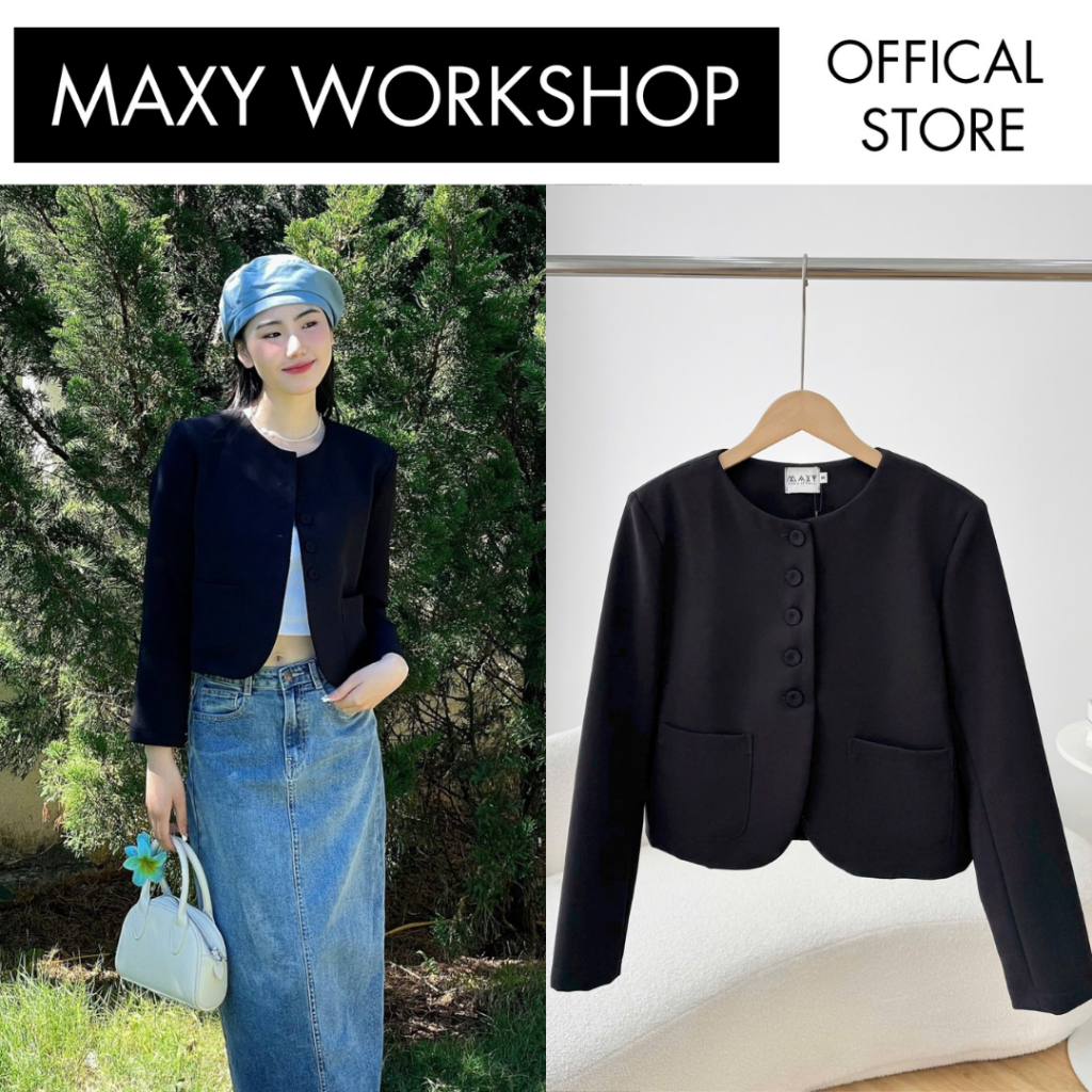 Áo khoác tay dài dáng croptop Cropped Jacket Black Maxy Workshop ...
