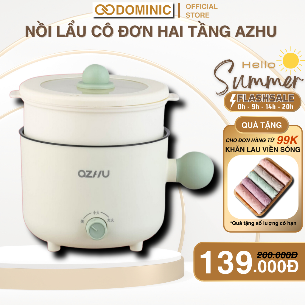 Nồi Lẩu Điện Mini Azhu Đa Năng 2 Nấc Nhiệt Kèm Giá Hấp Có Tay Cầm Dung ...