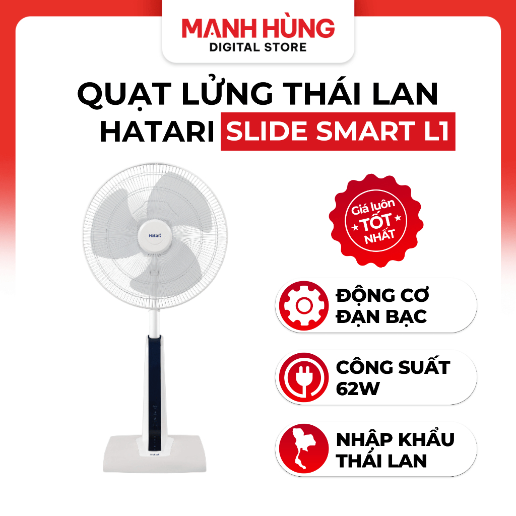 Quạt lửng Thái Lan Hatari Slide Smart L1, Có điều khiển, Sải cánh 450mm - Bảo hành 36 tháng ...