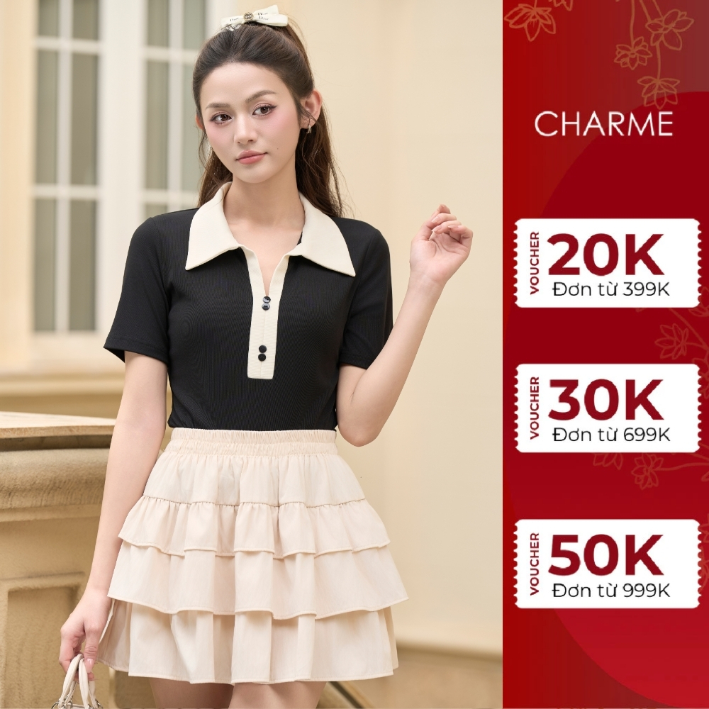 Áo polo nữ chất thun tăm hàn Charme store phối cổ bẻ 503002 | Shopee Việt Nam