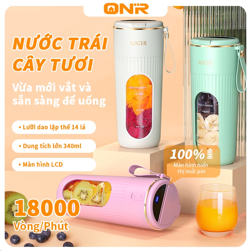Máy Say Sinh Tố Cầm Tay 340ML, Sạc Cổng USB, 14 Lưỡi, Máy Ép Trái Cây Đa Năng, Bảo hành 1 năm ...
