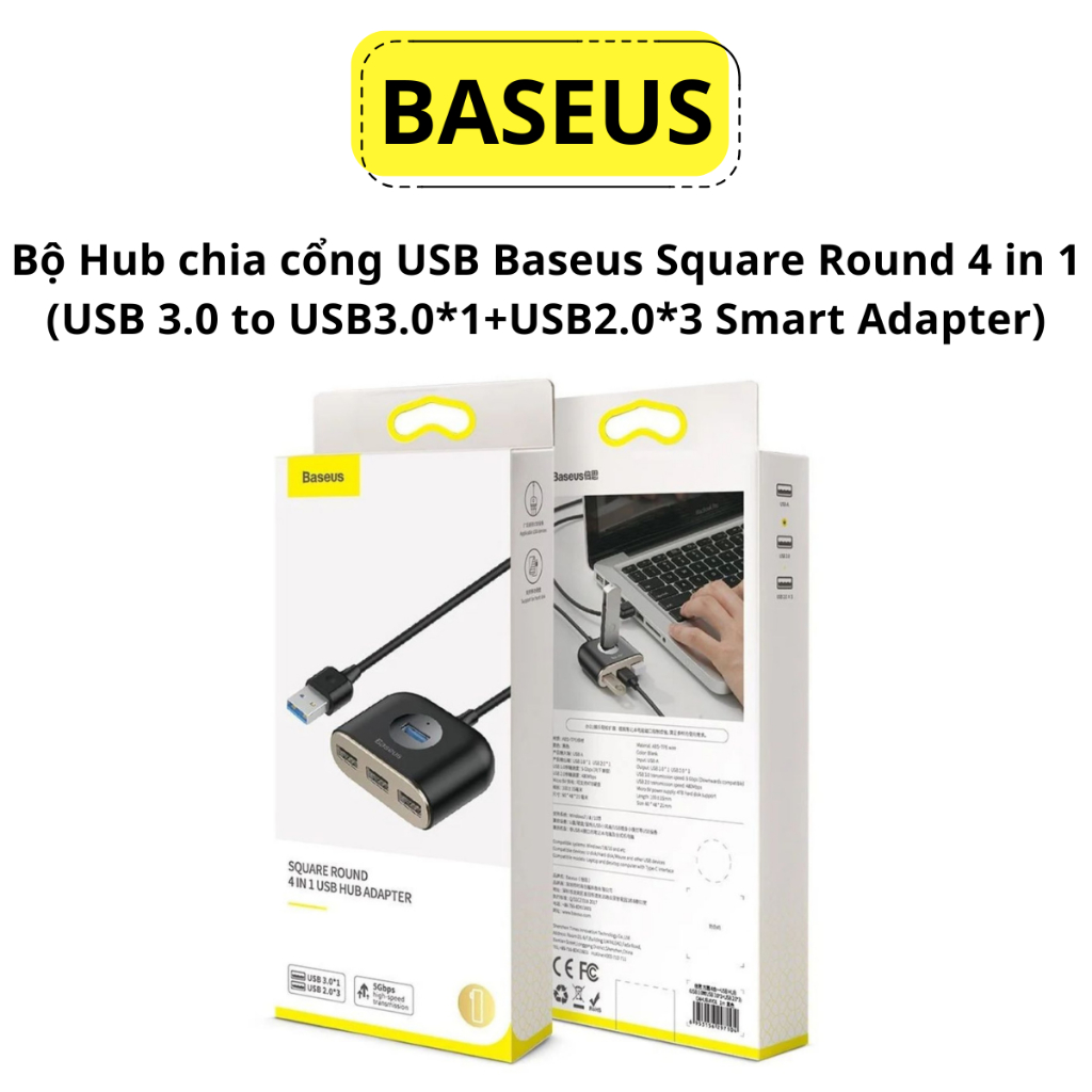 Bộ Hub chia cổng USB Baseus Square Round 4 in 1 (USB 3.0 to USB3.0*1 ...
