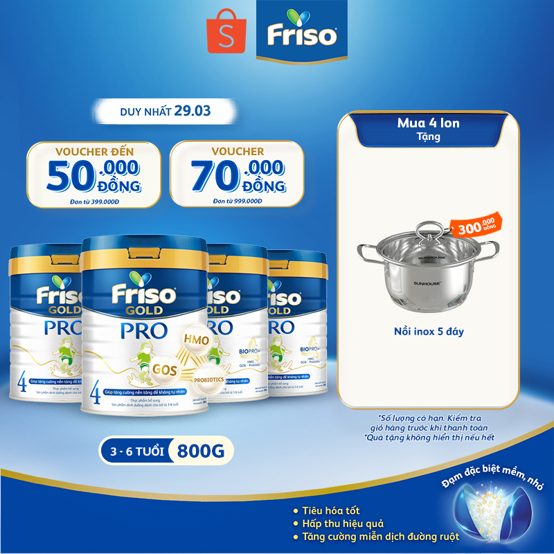 [Nhập khẩu Hà Lan] Combo 4 Lon Sữa Bột Friso Gold Pro 4 800g (Cho Trẻ ...