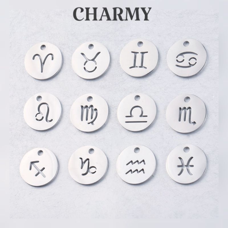 Charm treo cung hoàng đạo T789 bảng tròn, Thép titan không gỉ Cao Cấp ...