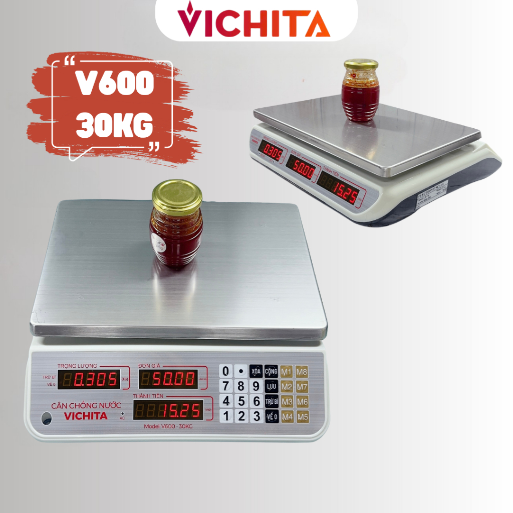 [ CÂN CHÔNG NƯỚC] Cân Điện Tử, Cân Thủy Hải Sản Chính Hãng VICHITA - V600 giúp tính tiền một ...