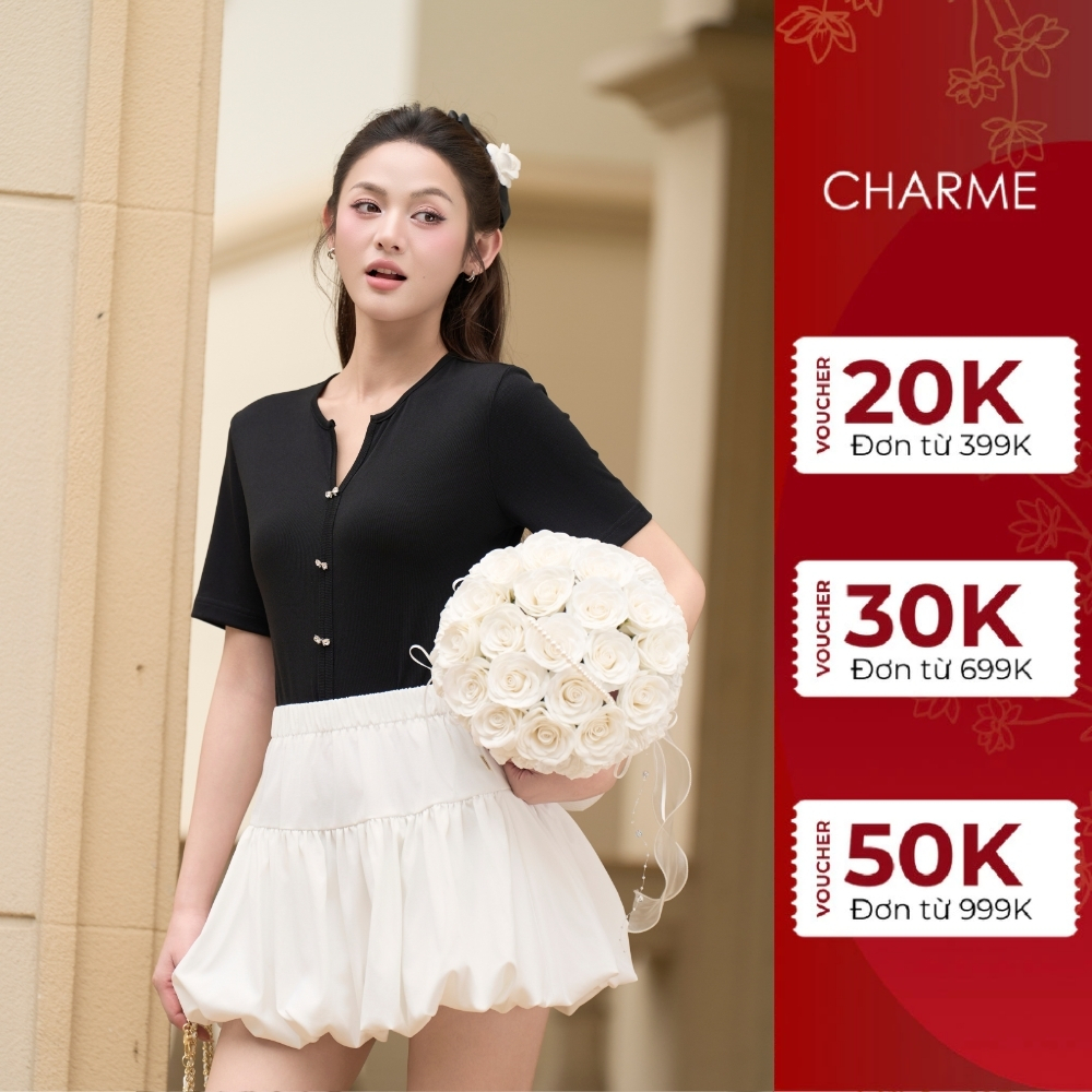 Áo thun tăm nữ cổ tròn khuy nơ Charme Store 503029 | Shopee Việt Nam
