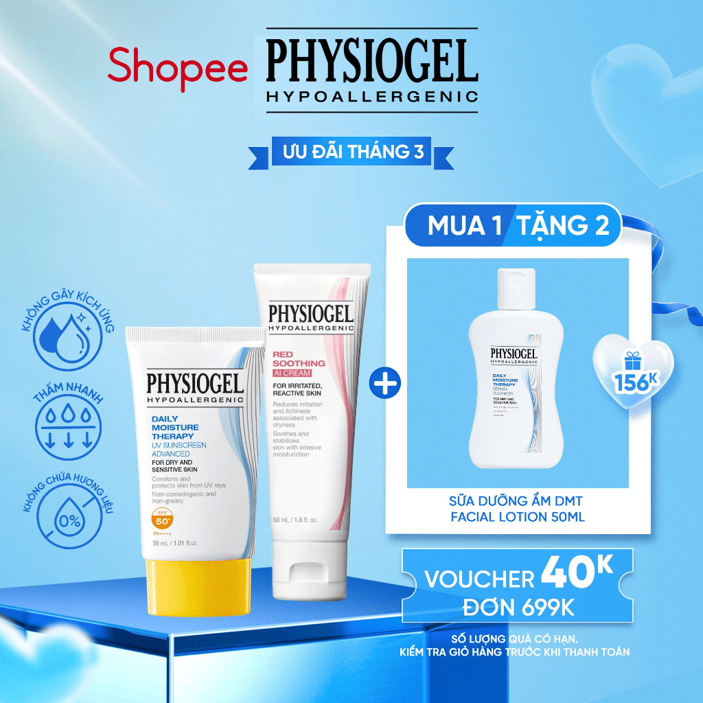 Bộ đôi Chống nắng và Dưỡng ẩm Physiogel: Chống nắng Daily Moisture Therapy 30ml và Kem dưỡng ẩm ...