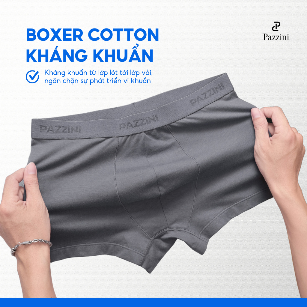 Combo 3 quần lót nam boxer PAZZINI cotton kháng khuẩn cao cấp, quần sịp ...