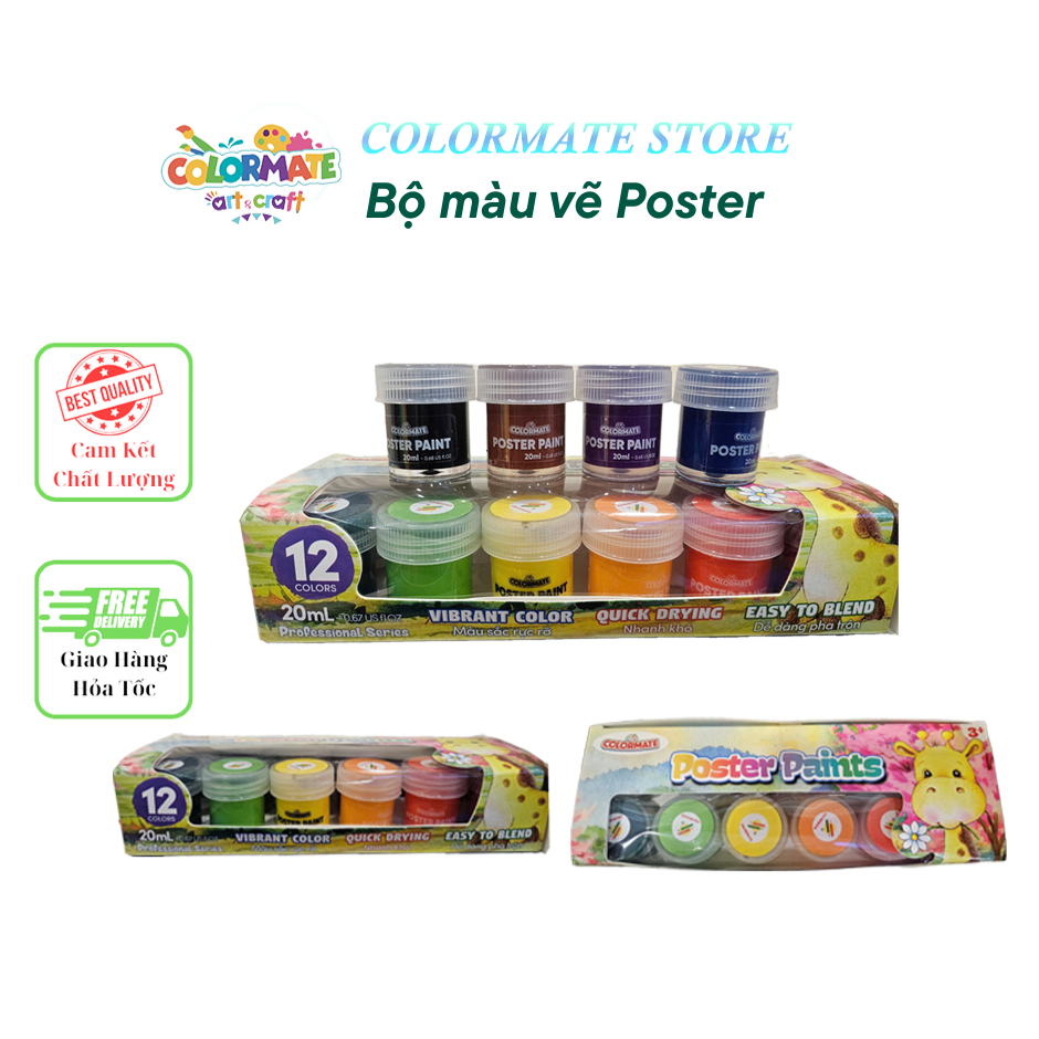Hộp màu vẽ poster paint 20ml 12 chai - COLORMATE | Shopee Việt Nam
