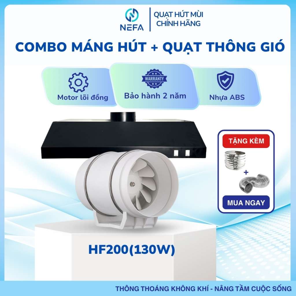 Combo máng sơn tĩnh điện + quạt hút mùi HF200 Nefa cao cấp , phù hợp ...