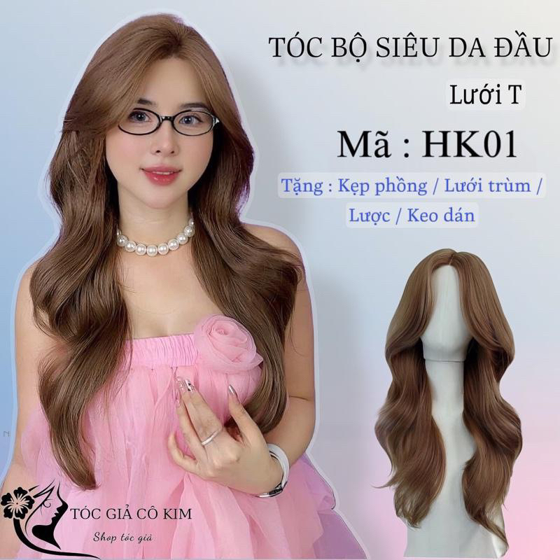 Tóc giả chất liệu sợi tơ nhân tạo, tóc bộ siêu da đầu (Tặng kèm lược ...