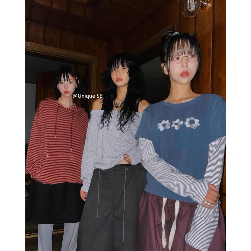 Unique SEI - áo giả 2 lớp dáng dài tay hoạ tiết hoa kẻ | Shopee Việt Nam