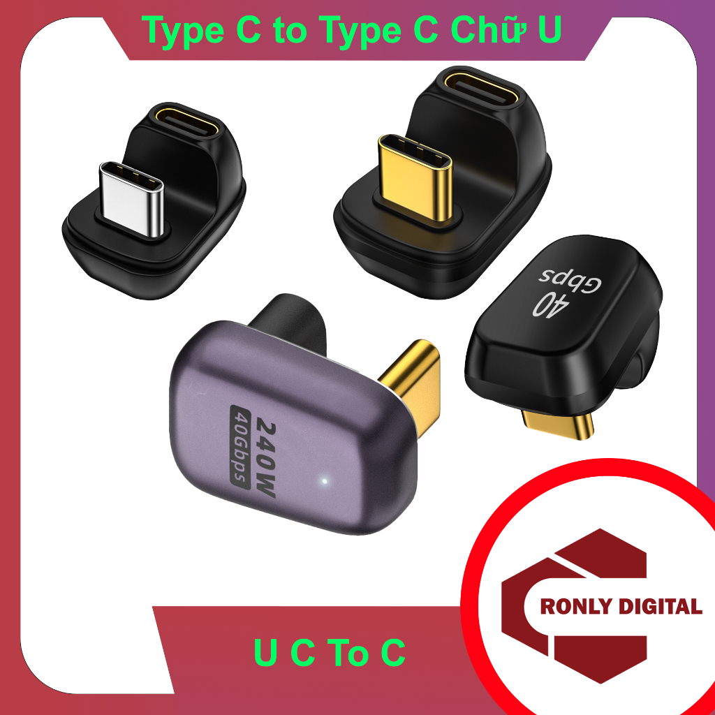 Đầu nối chữ U Type C 2.0 4.0 góc 180 độ hỗ trợ sạc nhanh 100w -240W 5A ...