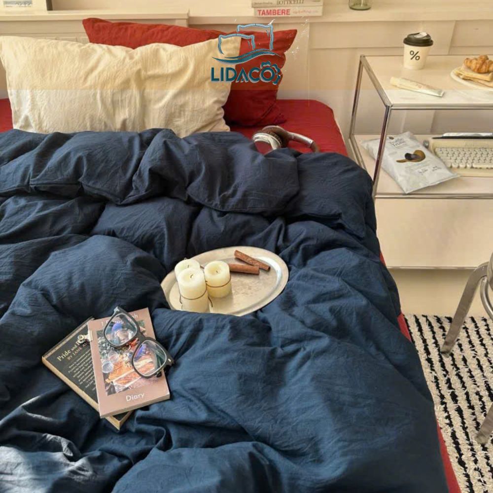 Bộ chăn ga gối cotton Tici Lidaco notag - Đỏ xanh than | Shopee Việt Nam