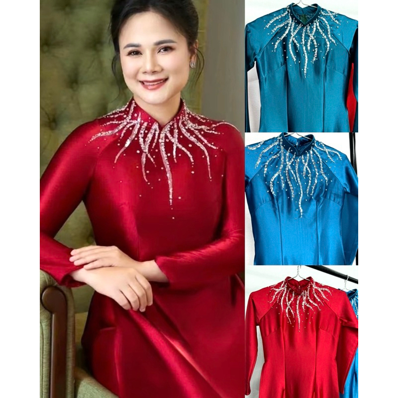 [Lụa Ruby Đính Cổ]_Áo Dài Mẹ Sui Lụa Ruby Đính Kết Cổ Thủ Công 3 Màu ...