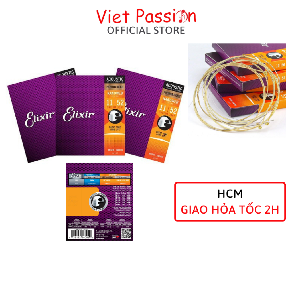 Dây đàn guitar acoustic ELIXIR 16002 Phosphor Bronze Nanoweb cỡ 10 dây ...