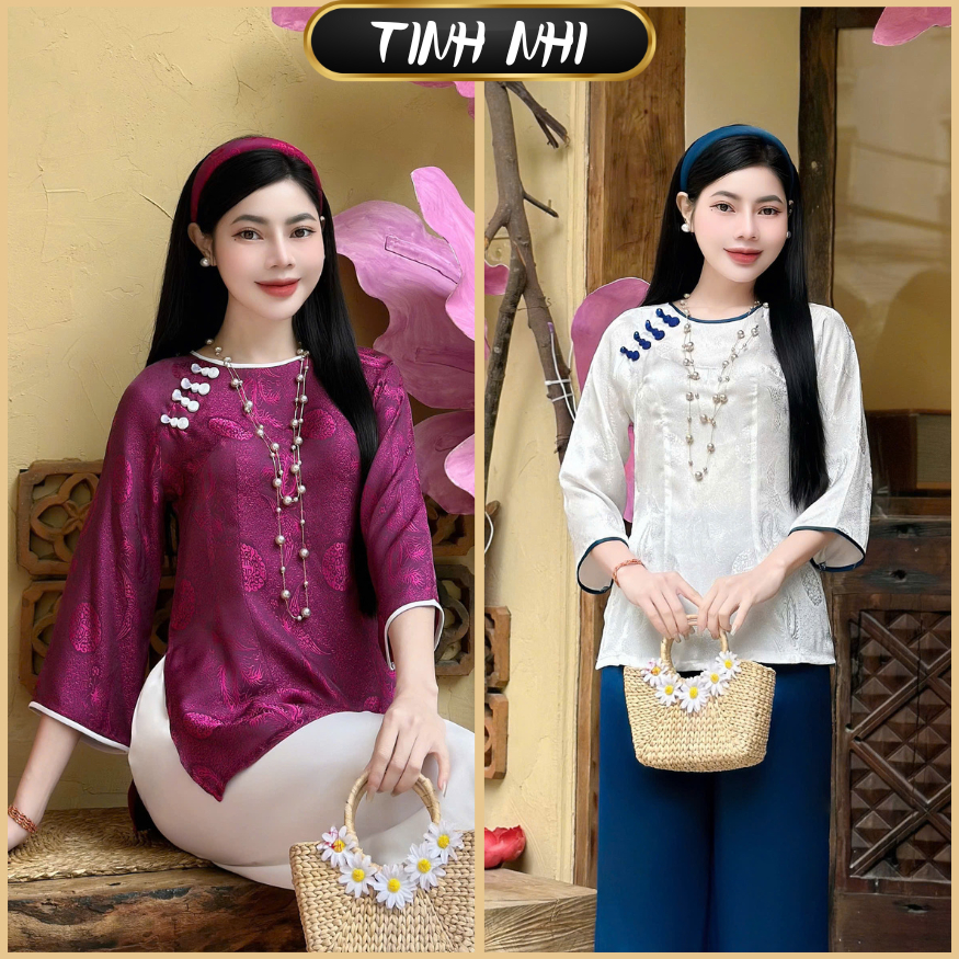 Đồ lam cho nữ phối cúc TINH NHI thanh lịch và sang trọng PP306 | Shopee ...