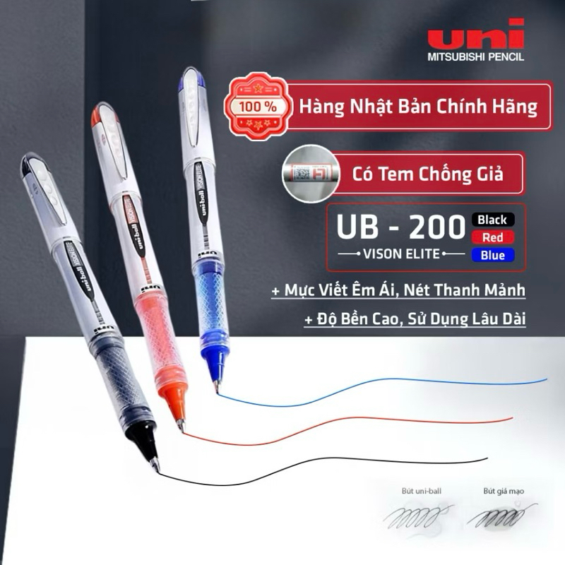 Bút ký tên, bút bi nước Uni-ball Vision Elite UB200 Rollerball pen nét ...
