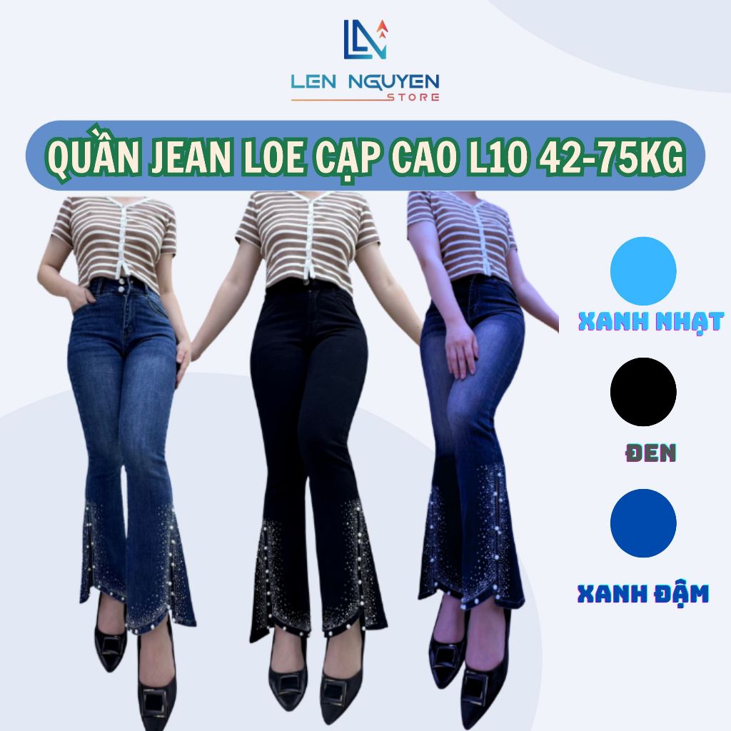 Quần Jeans Nữ Ống Loe LENNGUYEN_STORE L10, Form Quần Lưng Cao, Chất Vải ...