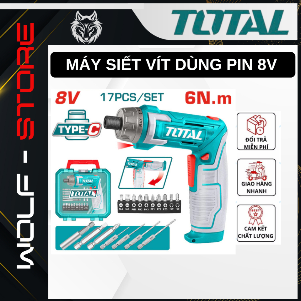 Máy Siết Vít Dùng Pin TOTAL TSDLI08025 – 8V, 6Nm Bộ phụ kiện đa dạng ...