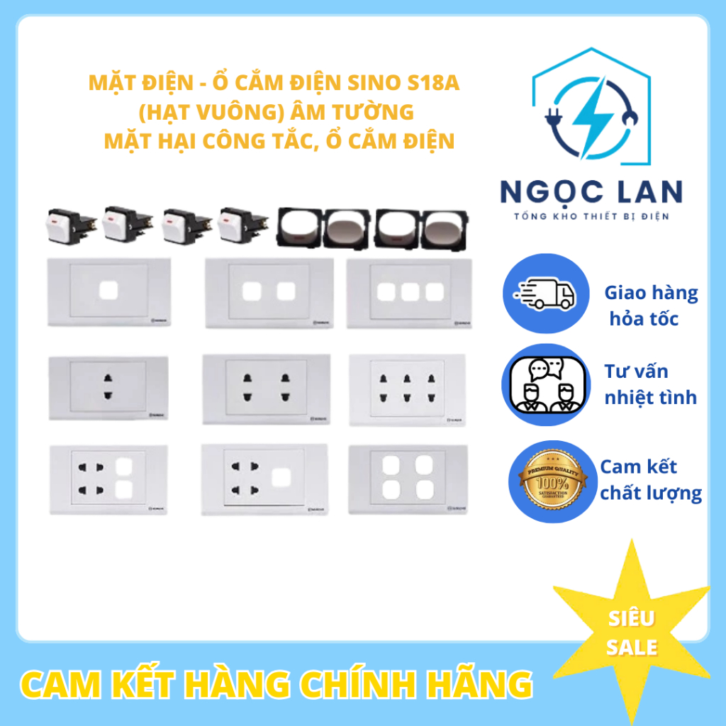 Mặt điện - Ổ Cắm Điện Sino S18A (Hạt vuông) Âm Tường, Mặt Hại Công Tắc ...