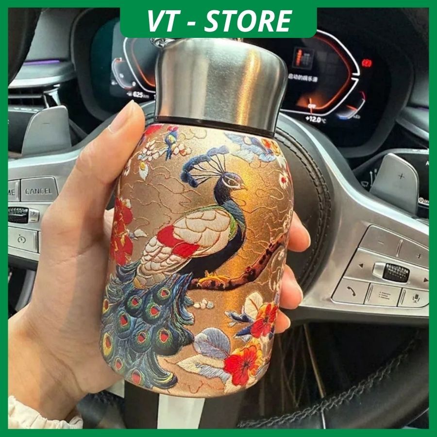 Bình Giữ Nhiệt 300ML Nhỏ Gọn – Inox 316 Cao Cấp, Họa Tiết Công Vàng & Bướm Vàng Sang Trọng, Giữ ...