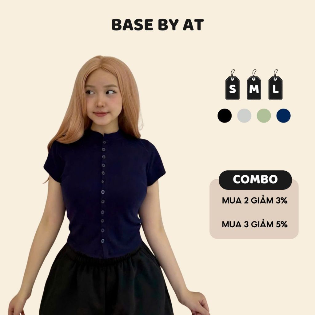 Áo Thun Ôm Body Cài Khuy Cổ Tròn Trơn Basic Chất Cotton Co Giãn 4 Chiều Base By AT 38kg-60kg ...