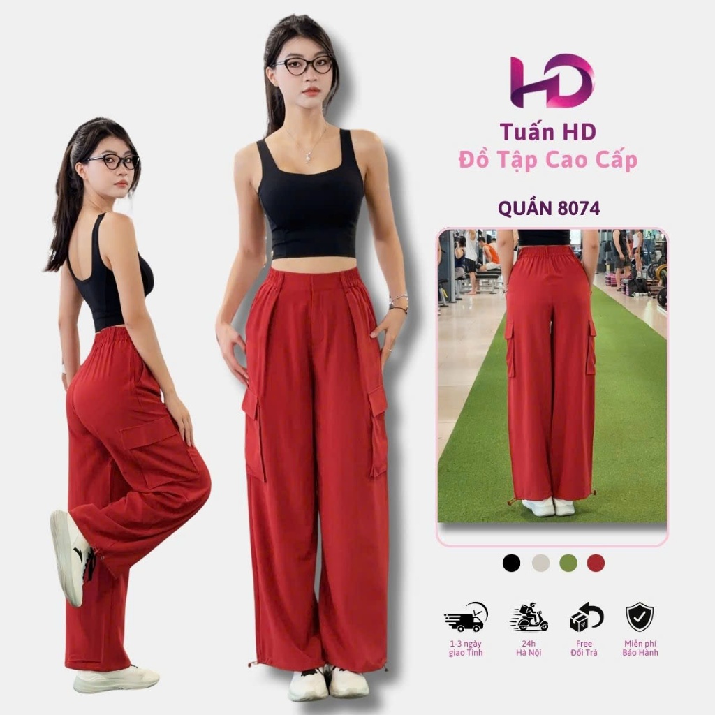 Quần Jogger 8074 Túi Hộp Thể Thao Nữ Ống Rộng Có Giây Rút Bo Gấu Phong ...
